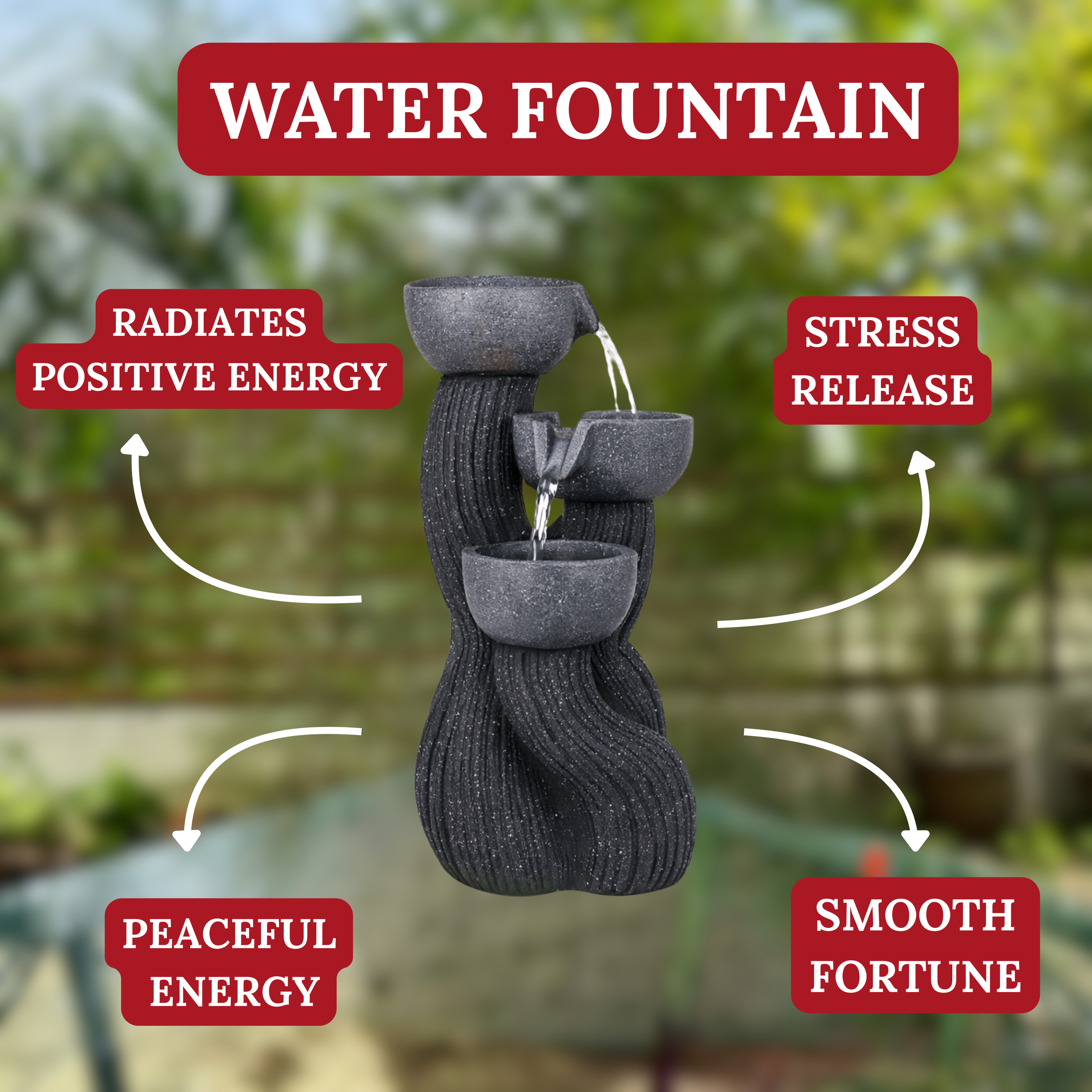 Triple Spiral Fountain of Balanced Energy 47cm - Feng Shui Charms PH ...